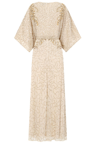 Judith Cream Embellished Maxi Dress with Batwing Sleeves – Frock and Frill