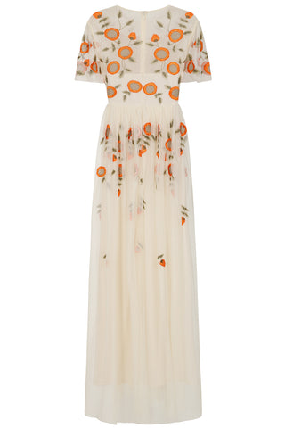 Saffron Cream Floral Embroidered Maxi Dress – Frock and Frill