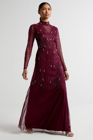 Sophia Purple Embellished Maxi Dress – Frock and Frill
