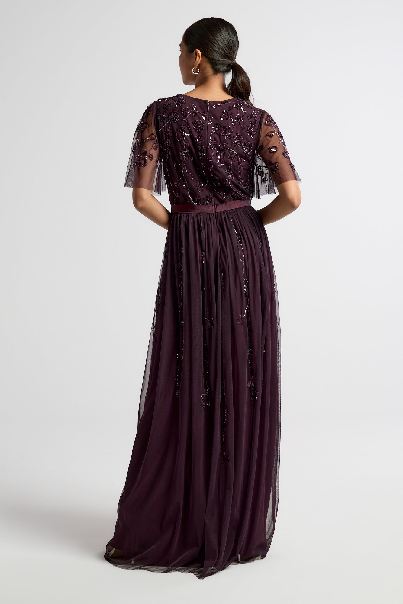 Talia Dark Purple Embellished Maxi Dress – Frock and Frill