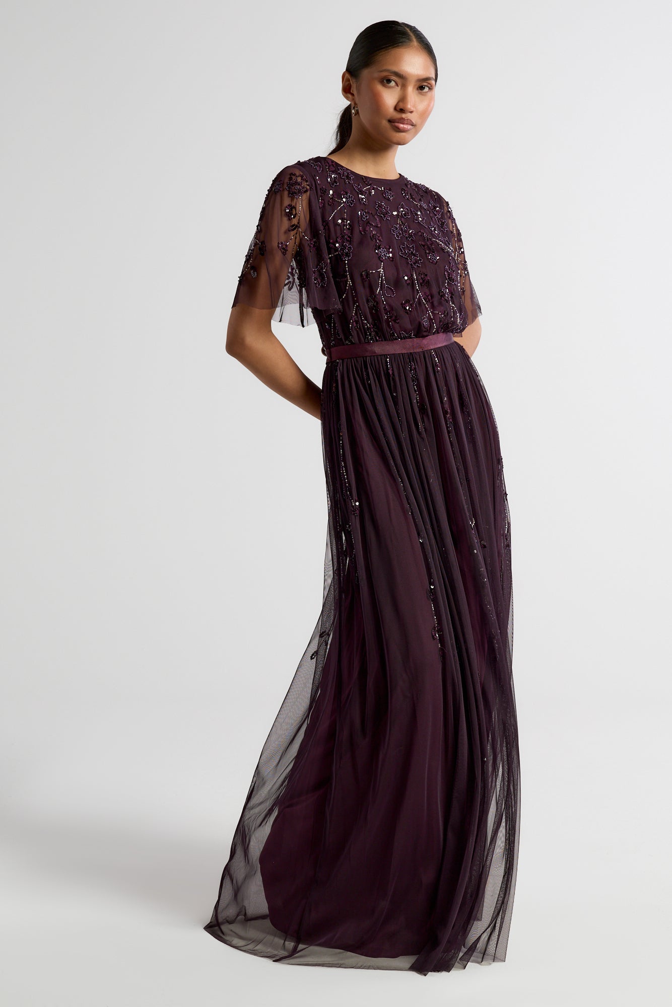 Talia Dark Purple Embellished Maxi Dress – Frock and Frill